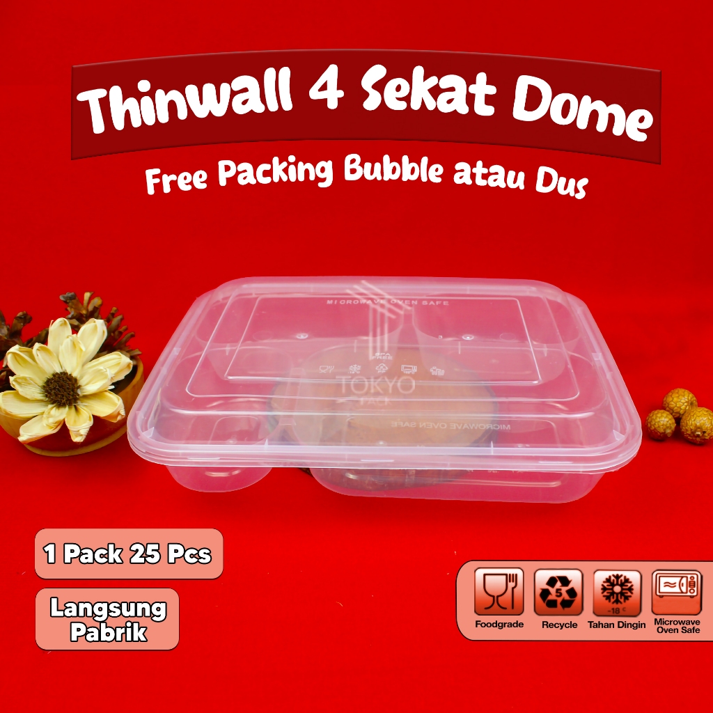 Jual lunch box 4 sekat dome / Sekat OTH 1 kotak makan 4 sekat dome isi ...