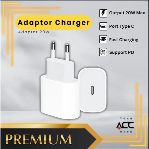 Jual POWER ADAPTOR 20W USB-C KAKI 2/EU PLUG (ID CHECK) RETAIL PREMIUM ...