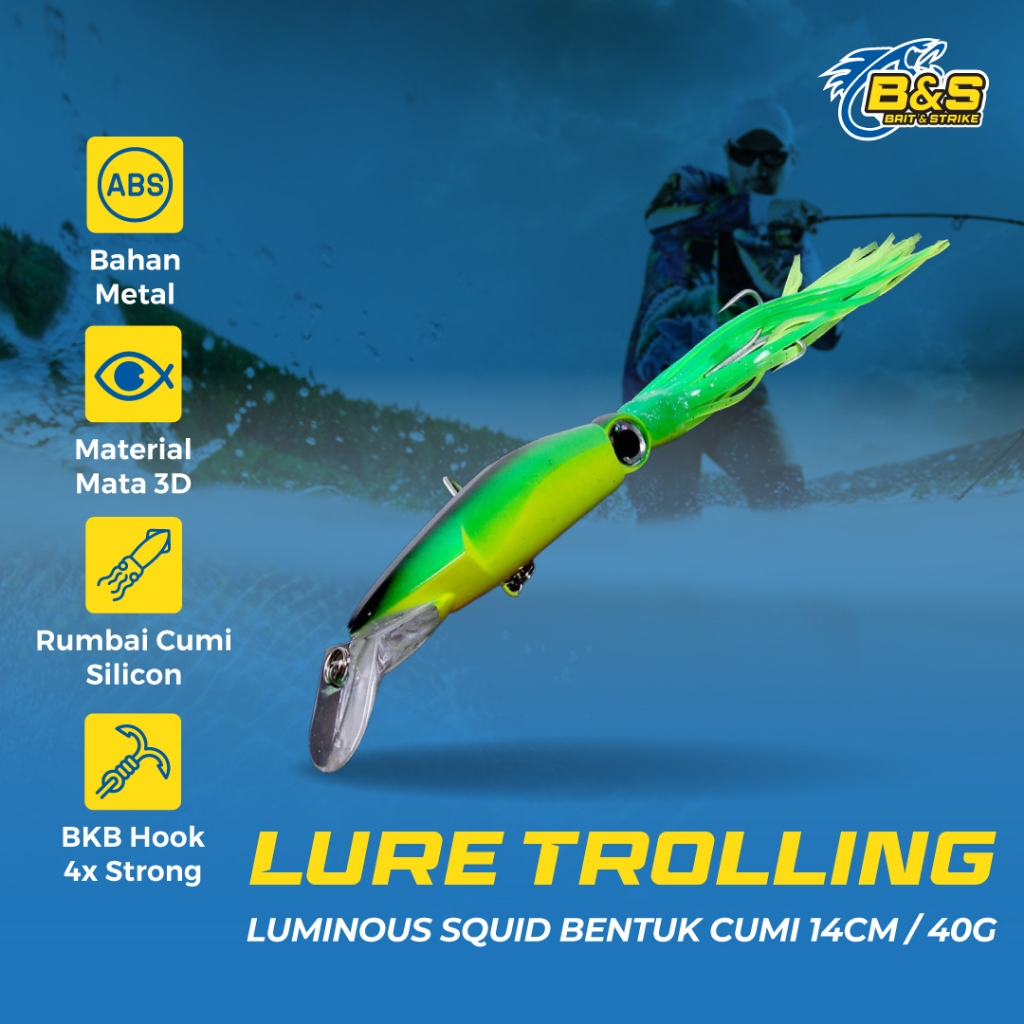 Jual Umpan Lure Trolling Luminous Squid Bentuk Cumi 14cm 40g KUP072 ...