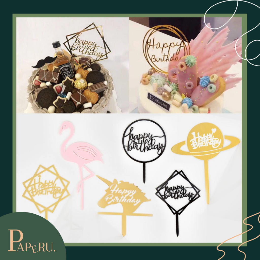 Jual [HARU] CAKE TOPPER HAPPY BIRTHDAY BAHAN AKRILIK TOPPER HBD ...