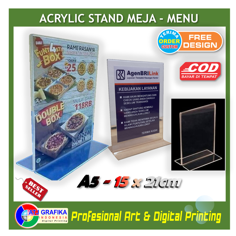 Jual Acrylic standing Akrilik meja brosur nomor barcode tempat menu ...