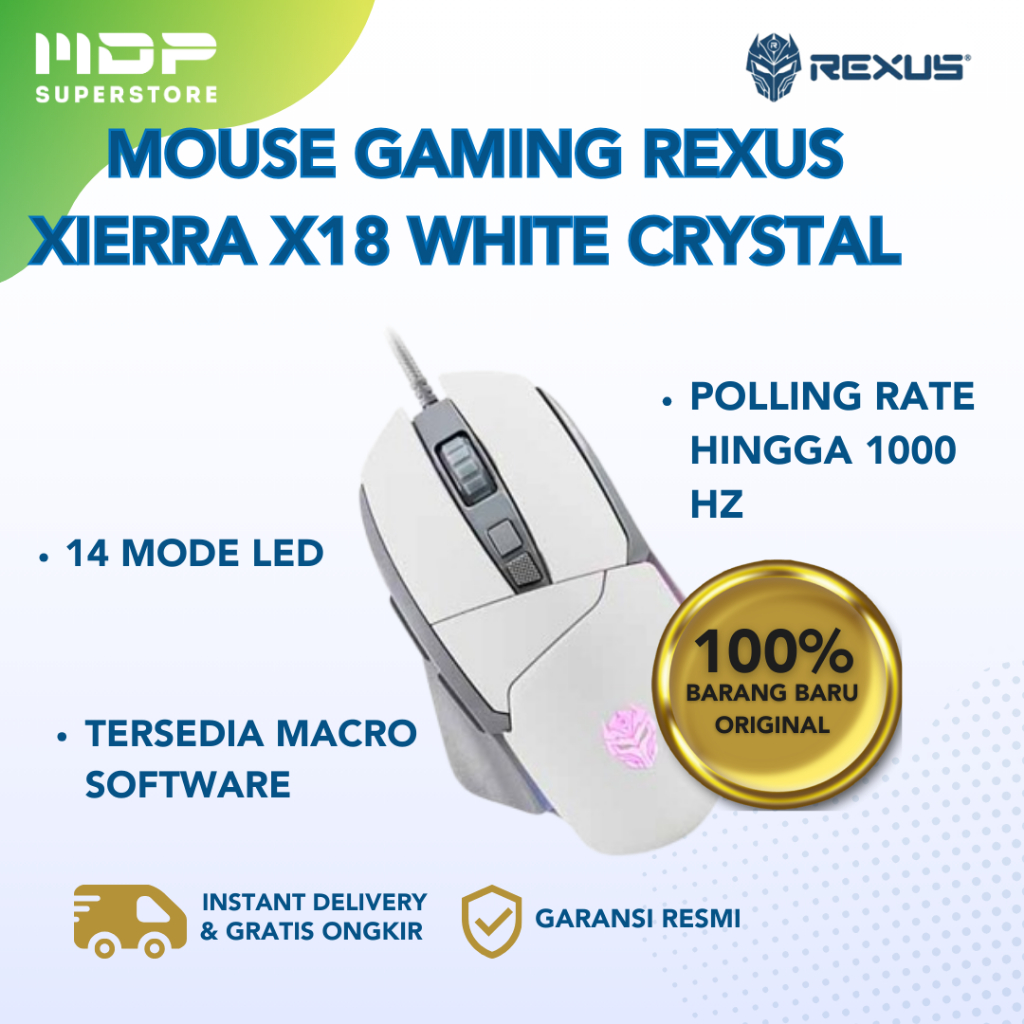 Jual MOUSE GAMING REXUS XIERRA X18 WHITE CRYSTAL RGB | Shopee Indonesia