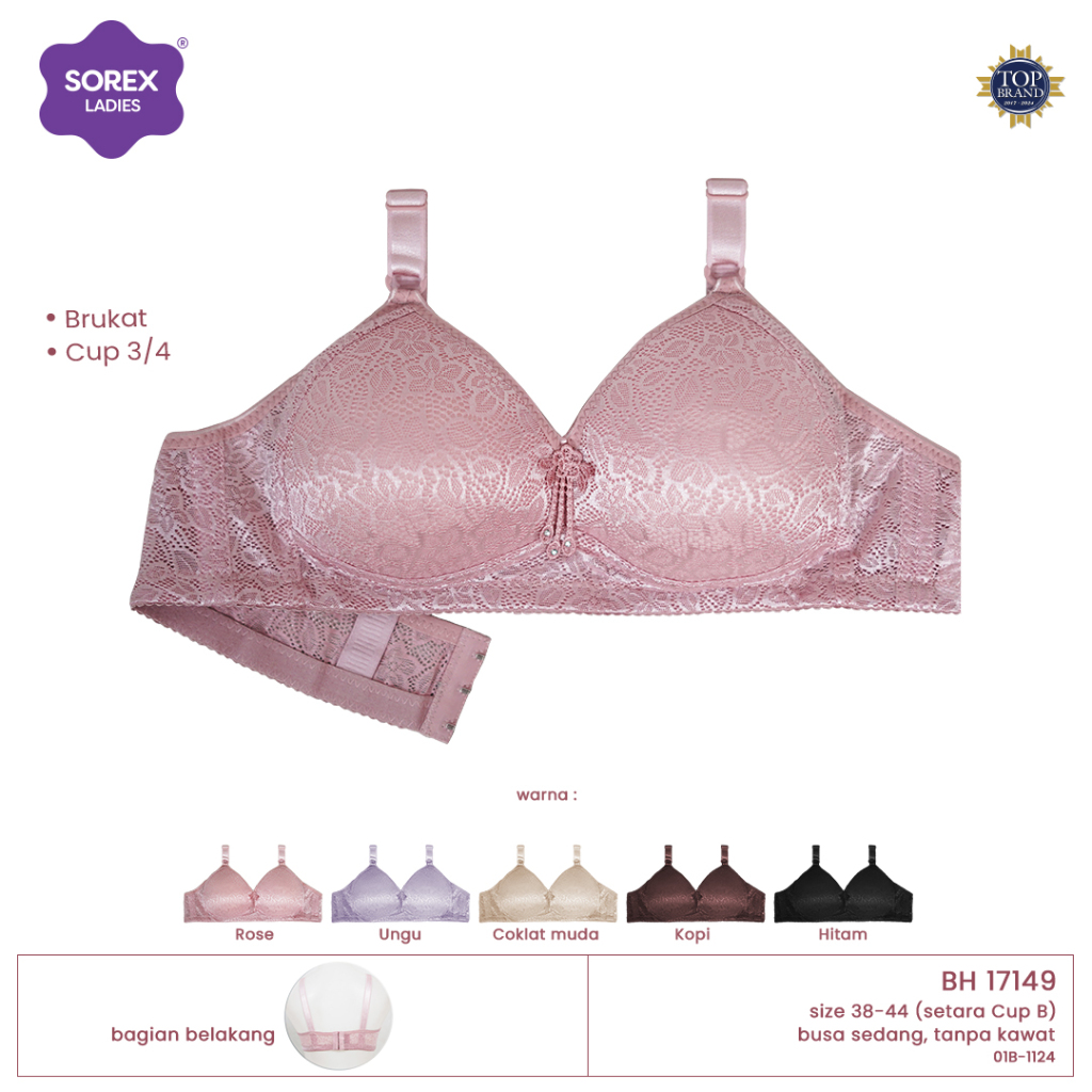 Jual Sorex Bra Tanpa Kawat Busa Sedang Kait 3 Cup B Semi Brukat BH Harian 17149 | Shopee Indonesia