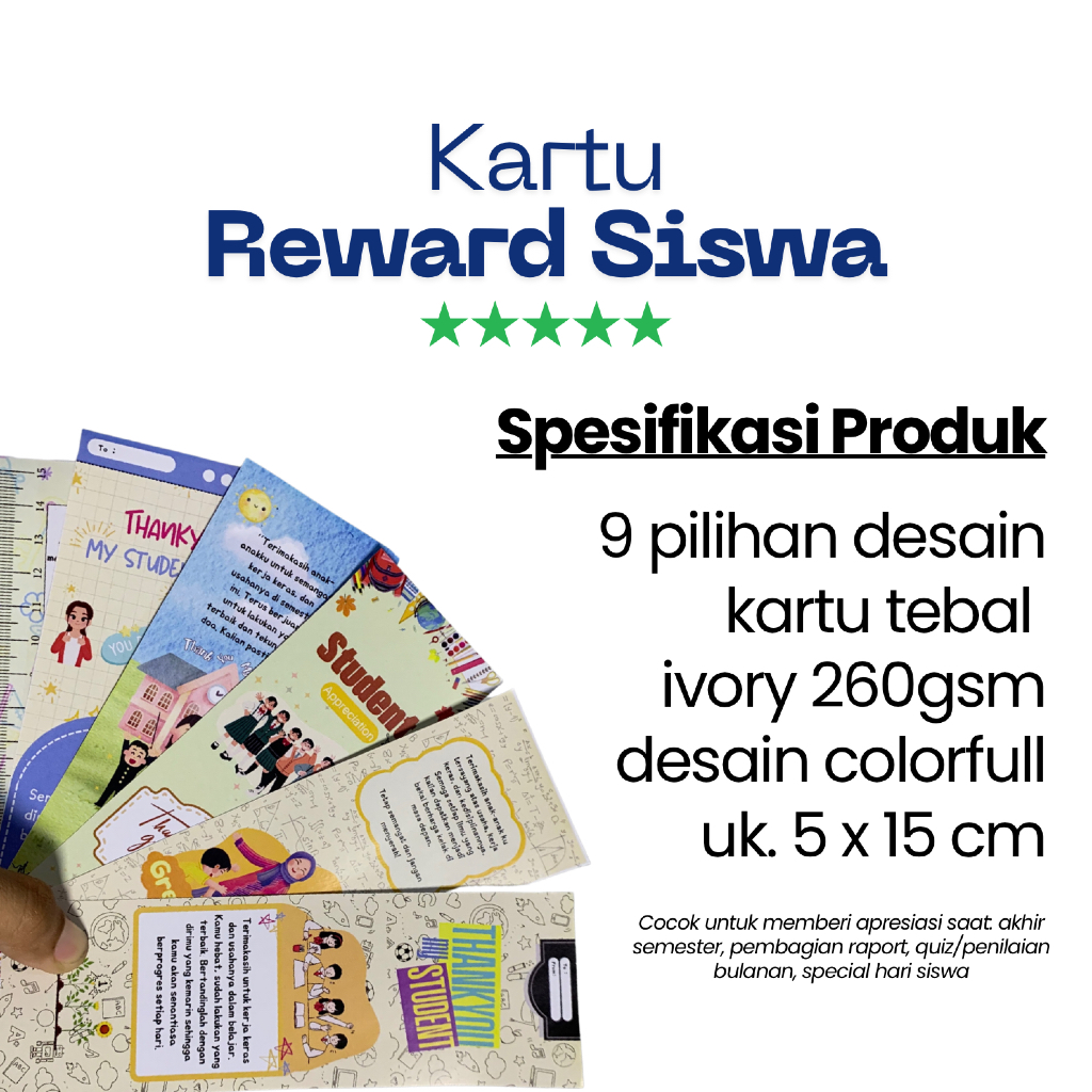 Jual [10 pcs] Kartu Reward Apresiasi untuk Siswa/Pelajar FREE PLASTIK ...