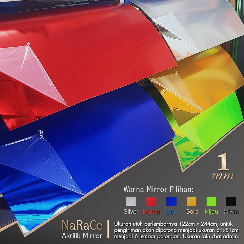 Jual Akrilik Mirror Gold, Merah, Biru, Hijau, Silver dan Hitam tebal ...