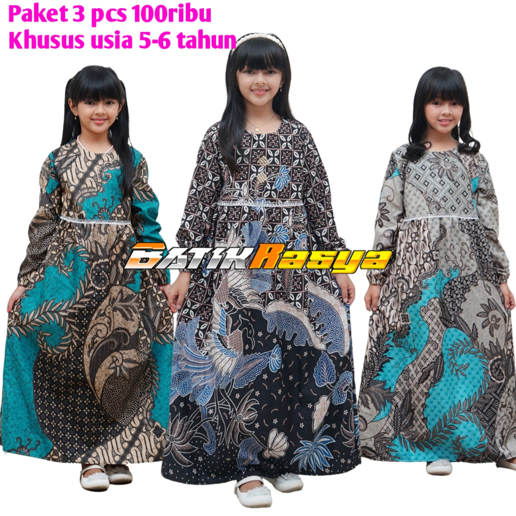 Jual Gamis Batik Anak Usia 5-6 Tahun Paket 3 pcs 100ribu | Shopee Indonesia