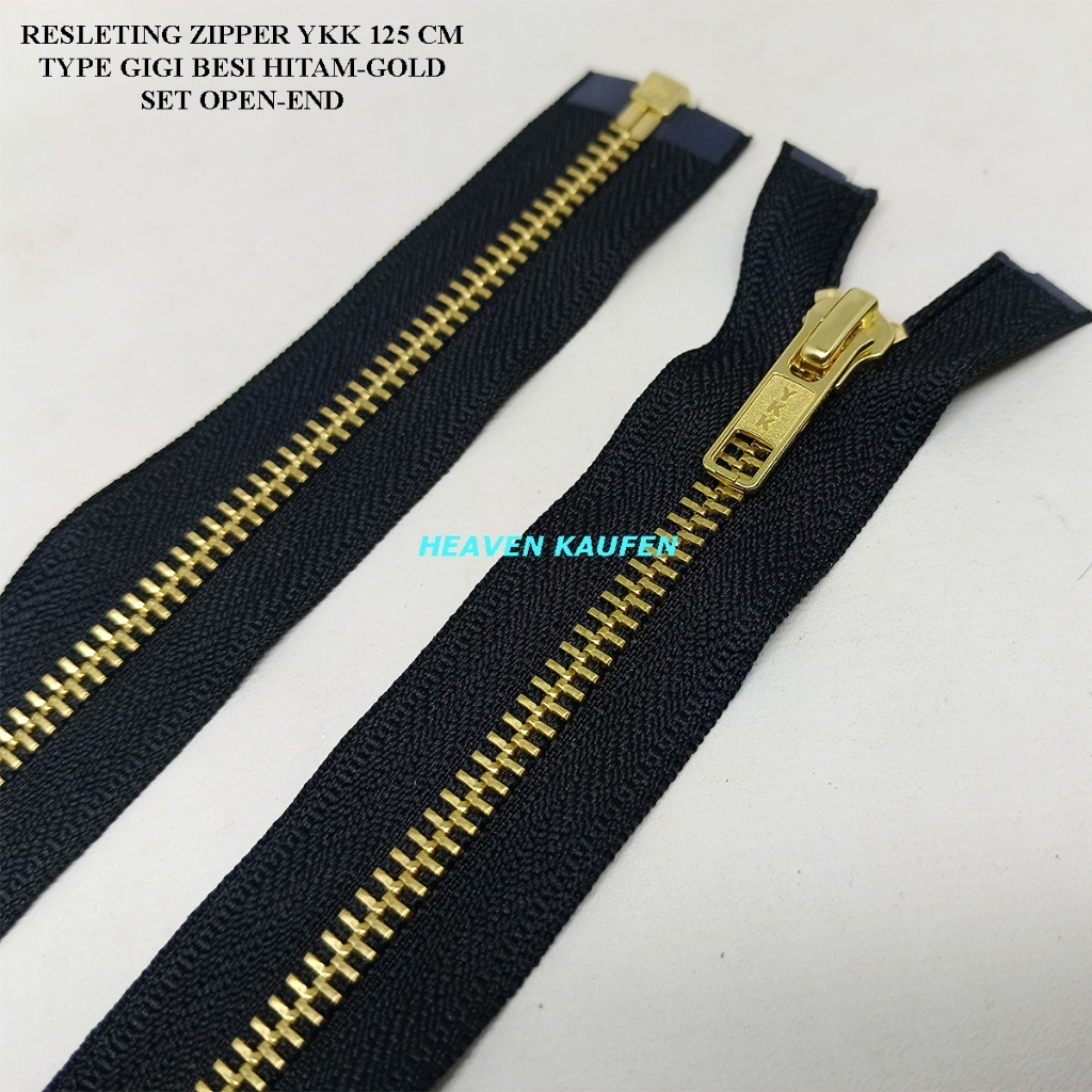 Jual Resleting Zipper YKK 125 cm Hitam Gold Emas Type Gigi Besi Model Set Open End Buka Lepas ...