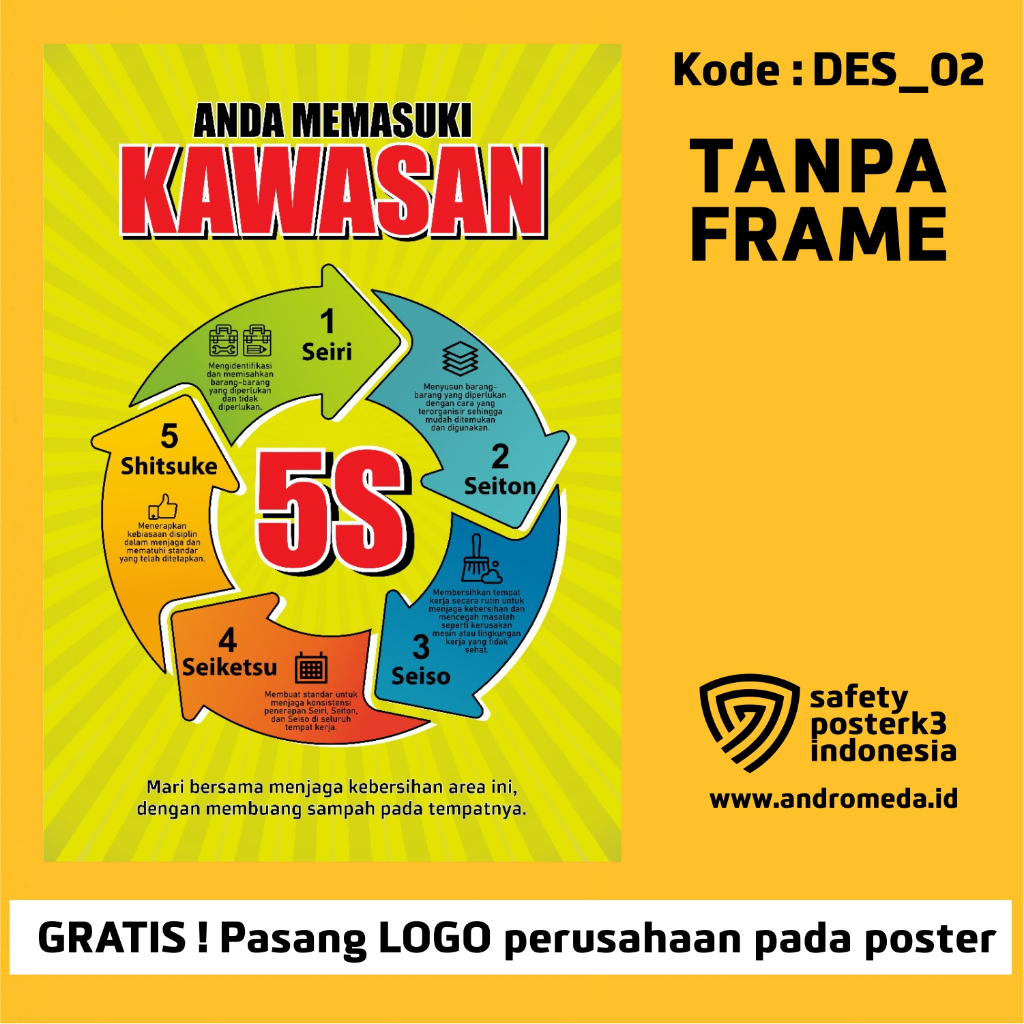 Jual Safety Poster K3 : Anda Memasuki Kawasan 5S Seiri Seiton Seiso ...