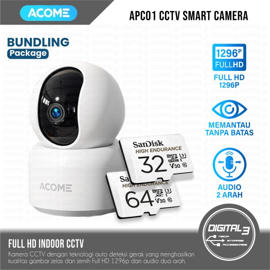 Jual ACOME APC01 Smart Camera CCTV 360° PTZ WiFi IP Indoor Kamera Audio 2 Arah FULL HD 1296P 3MP ...
