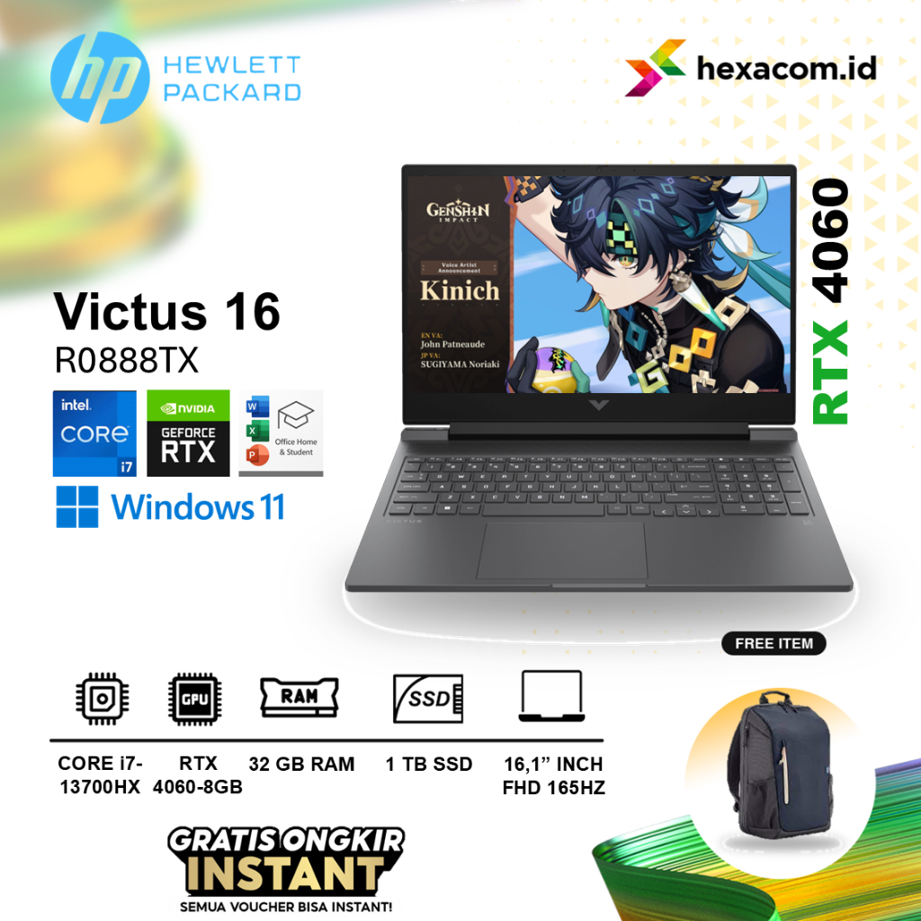 Jual HP Victus 16 r0888TX i7 13700HX RTX4060 RAM 16GB 1TB SSD 16.1" FHD ...