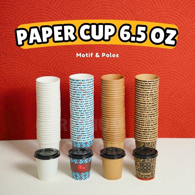 Jual [ISI 50 PCS] Paper Cup 6,5 Oz / Cup Gelas Kertas Kopi Teh / Hot Paper Cup Polos Motif Tahan ...
