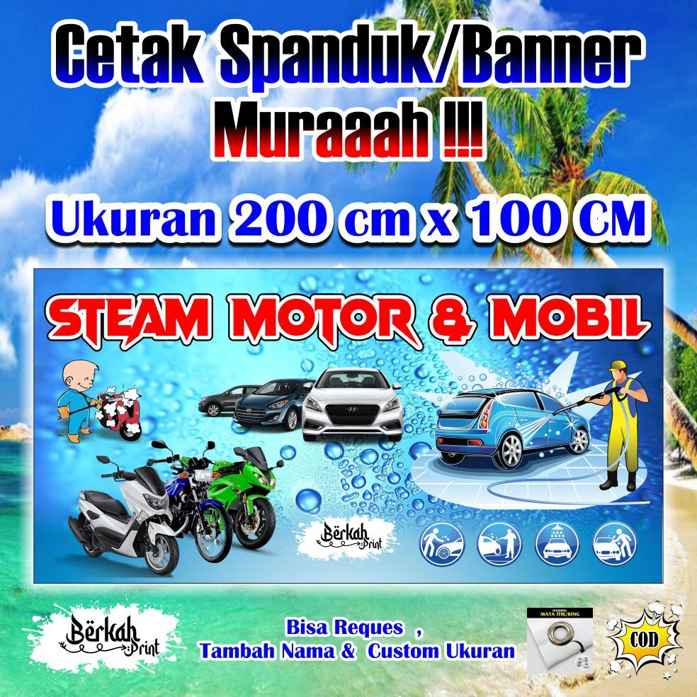 Jual Spanduk Banner Cuci Motor & Mobil Ukuran 2 meter x 1 meter ...