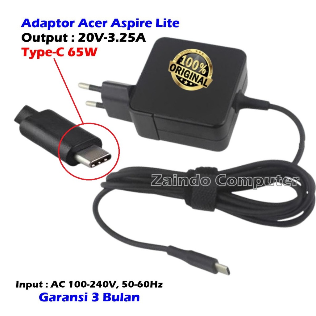 Jual ADAPTOR ACER ASPIRE LITE 20V 3.25A TYPE C 65W 14 AL14-31P-C0G4 AL14-51M-37GM AL14-31P-36ZY ...