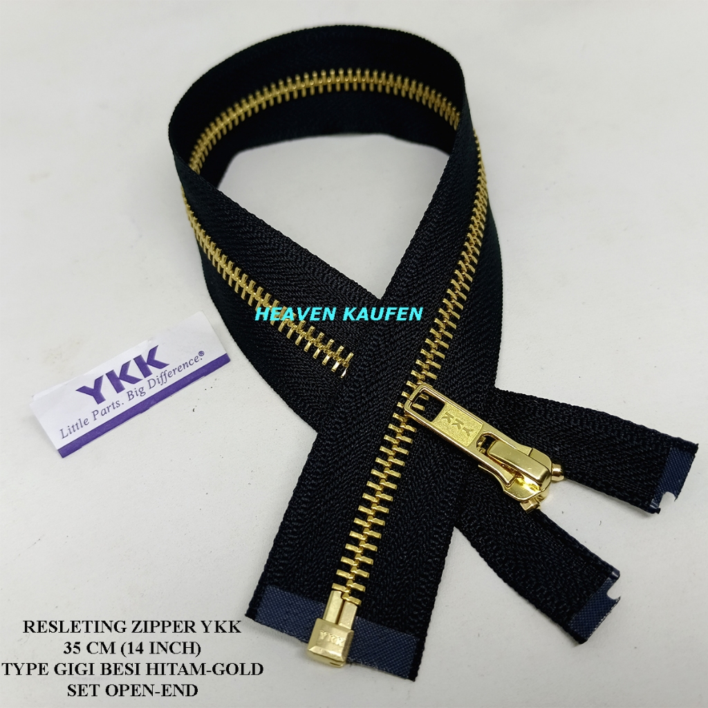 Jual Resleting Zipper YKK 35 cm Atau 14 inch Hitam Gold Emas Type Gigi Besi Model Set Open End ...