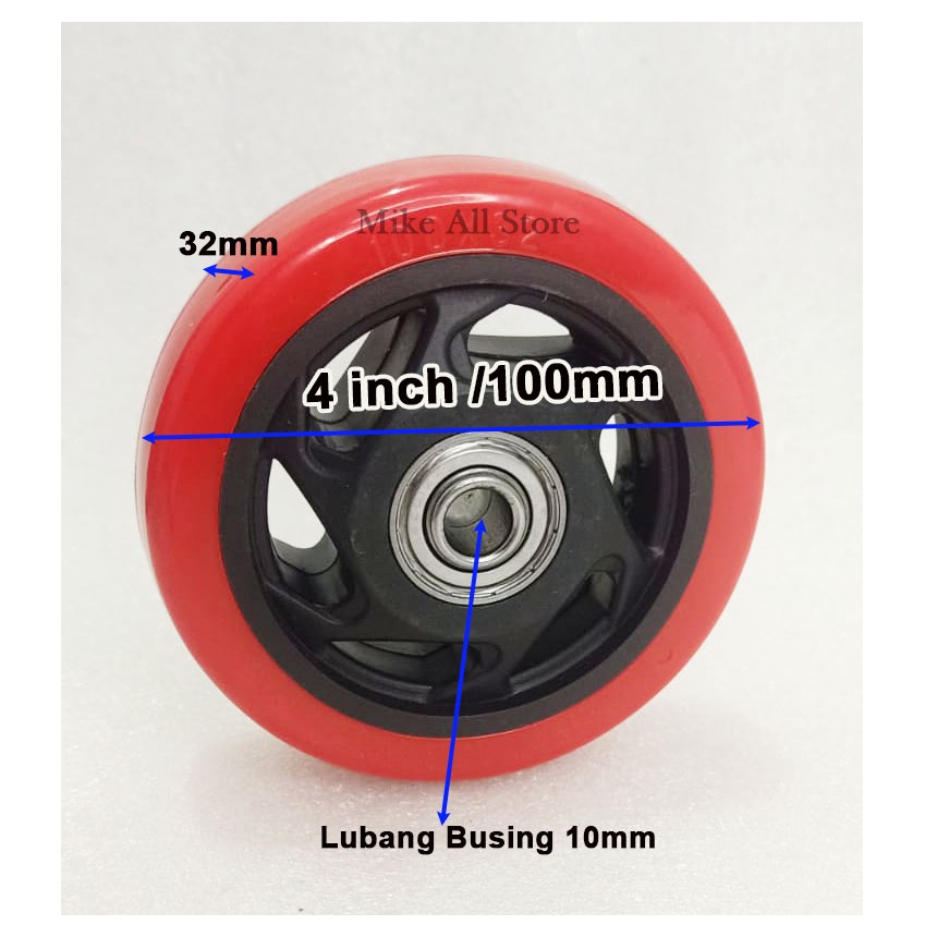 Jual Roda 4 Inch PU Taiwan (Wheel Only) + Double bearing Roda Troli ...