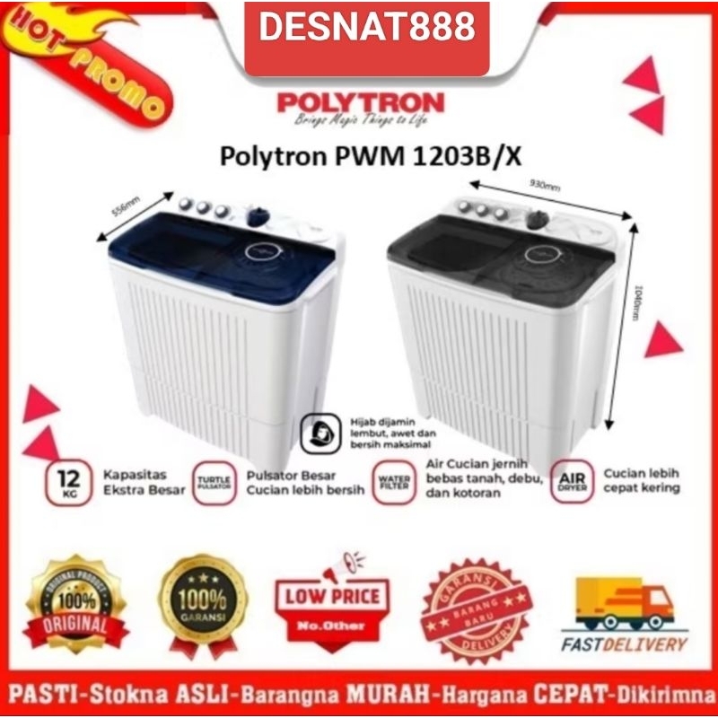 Jual MESIN CUCI 2 TABUNG POLYTRON 12 KG PWM 1203 PWM-1203 X/B GARANSI ...