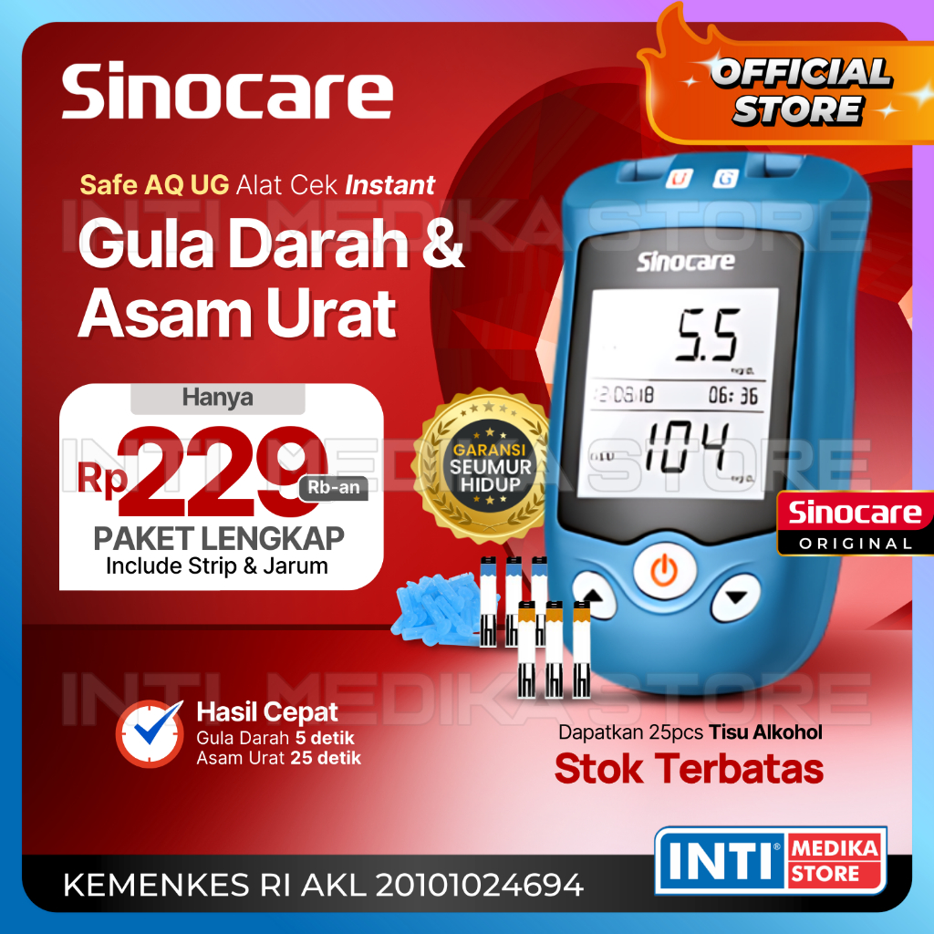 Jual SINOCARE - Alat Cek 2in1 Gula Darah + Asam Urat SAFE AQ UG | Set ...