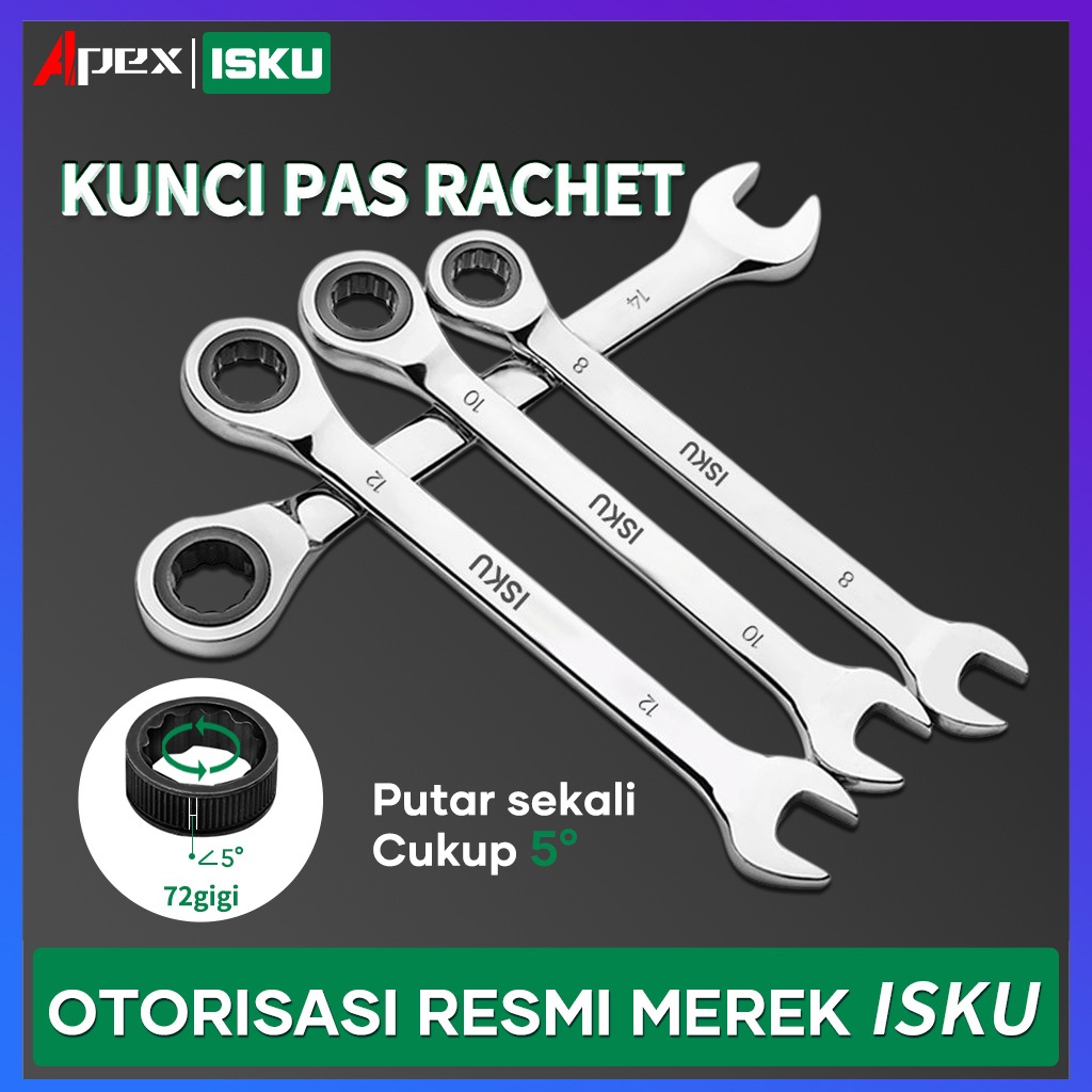 Jual ISKU kunci ring pas rachet 8 10 12 13 14 17 18 19mm Besi tahan karat Bahan/ratchet wrench ...
