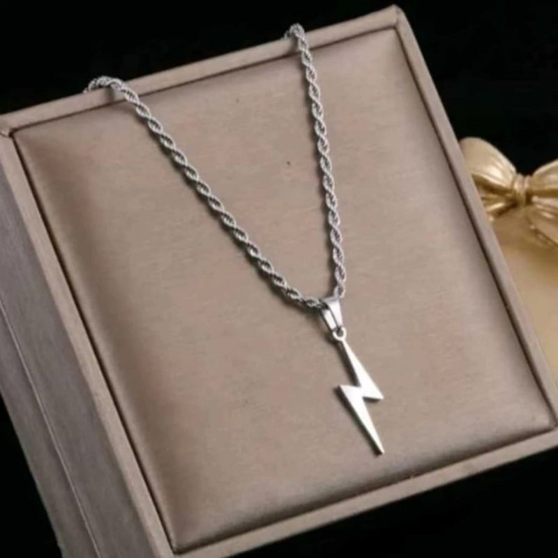 Jual KALUNG TITANIUM PRIA MODEL TAMBANG LIONTIN PETIR SILVER ANTI KARAT ...