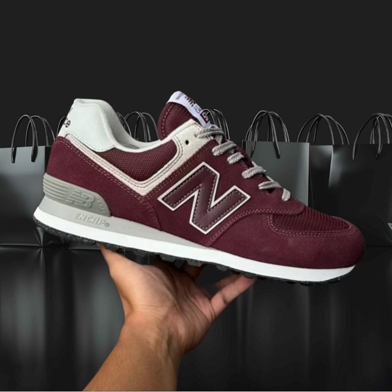 Jual New Balance 574 Maroon Grey 100% Original | Shopee Indonesia