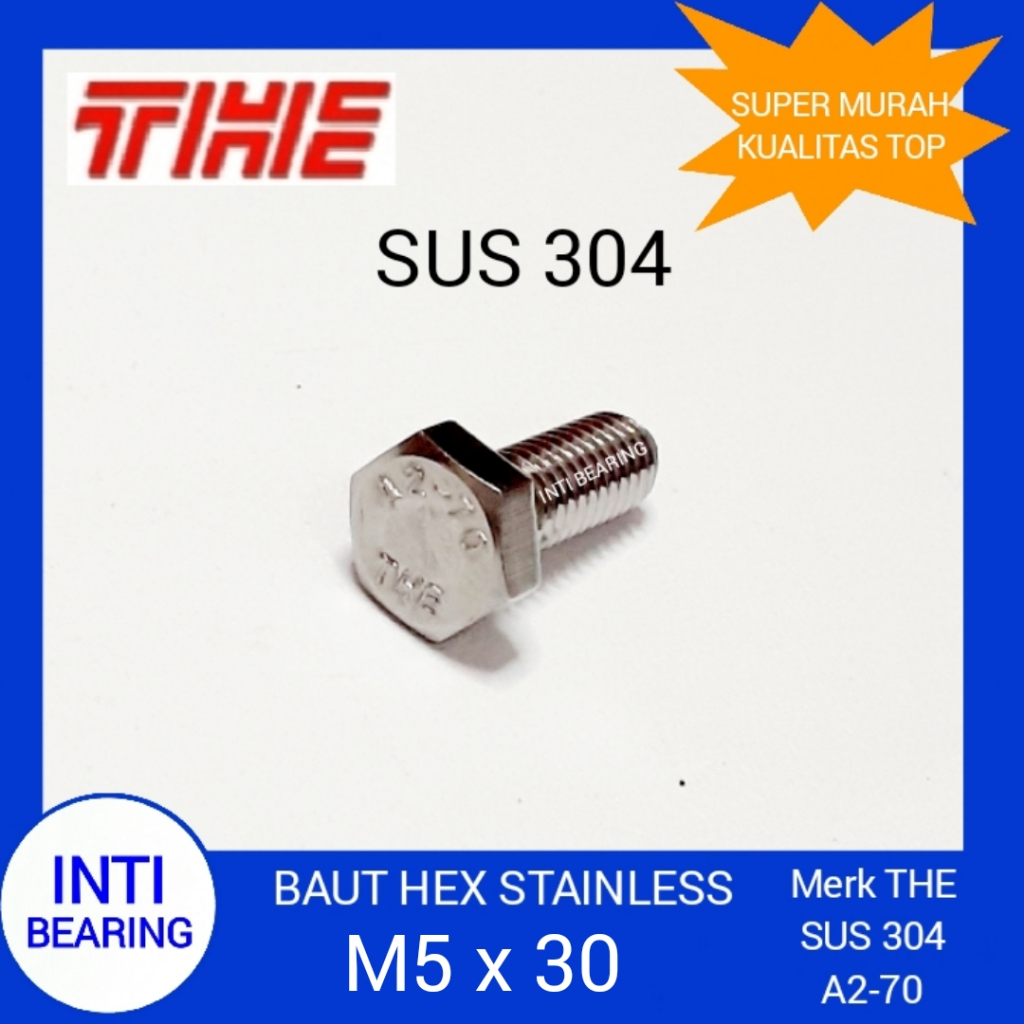 Jual BAUT HEX STAINLESS M5x30 MERK THE M5 x 30 SS SUS 304 HEX SOCKET HEAD CAP SCREW KUNCI HEX 8 ...