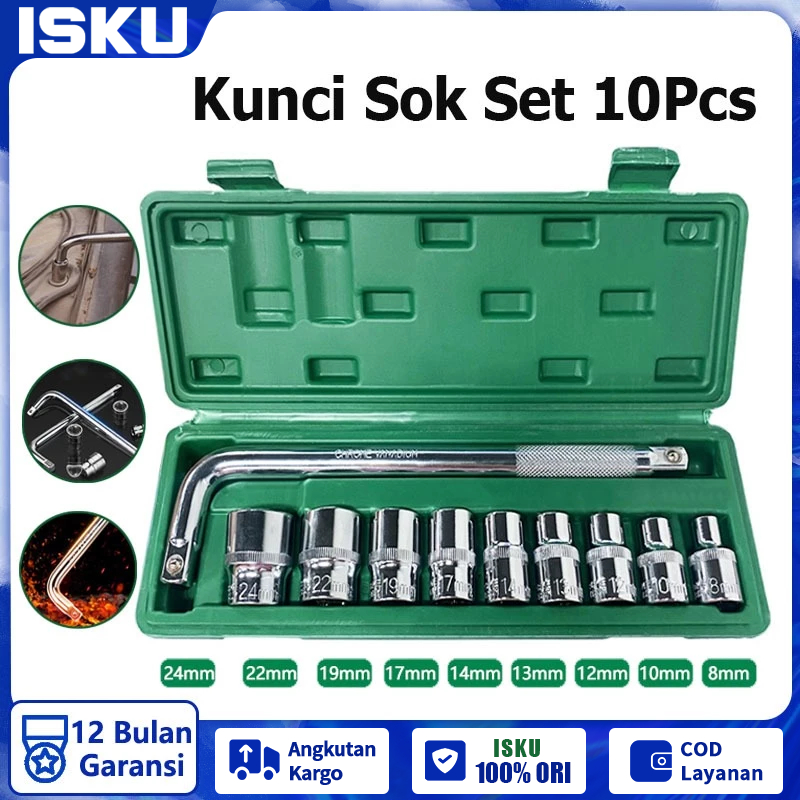 Jual ISKU Kunci Sok Set 10pcs Mata Kunci Shock Set 11pcs 1/2 Kunci Sock Pas Set 6pt Gagang Sock ...