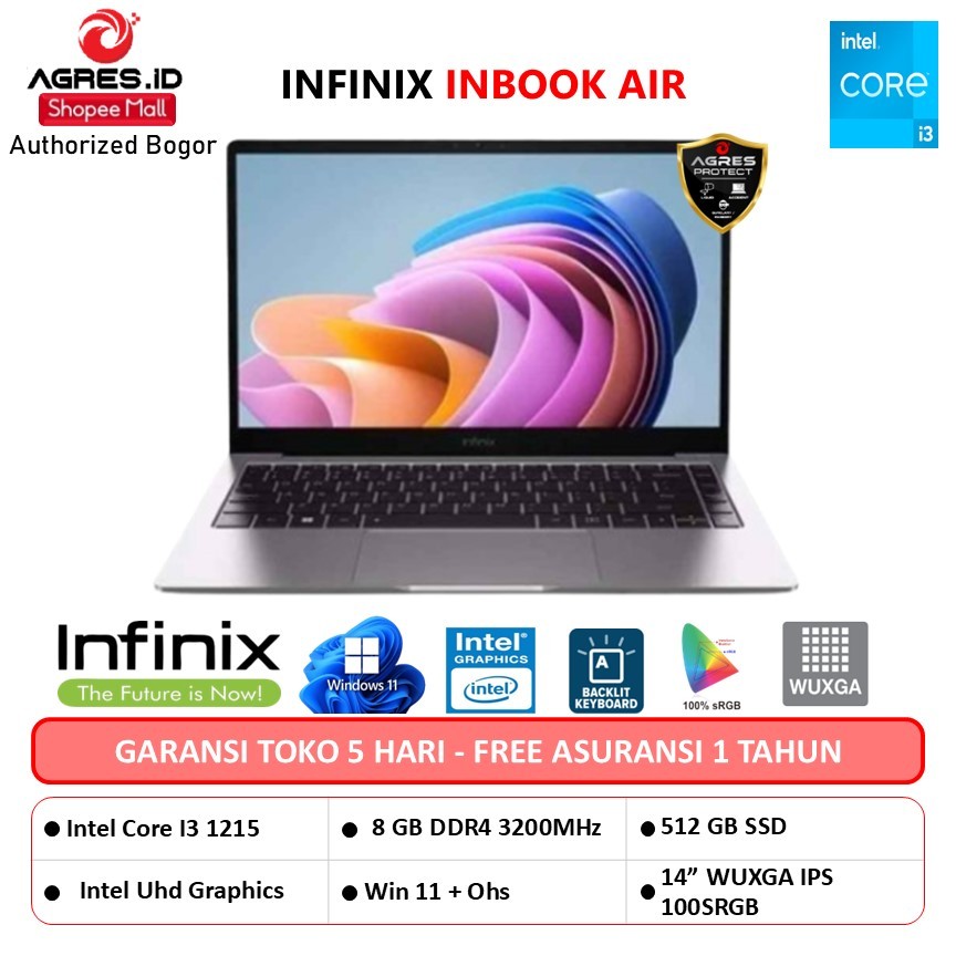 Jual INFINIX INBOOK AIR I3 1215 8GB 512GB W11 14.0WUXGA IPS 100SRGB ...