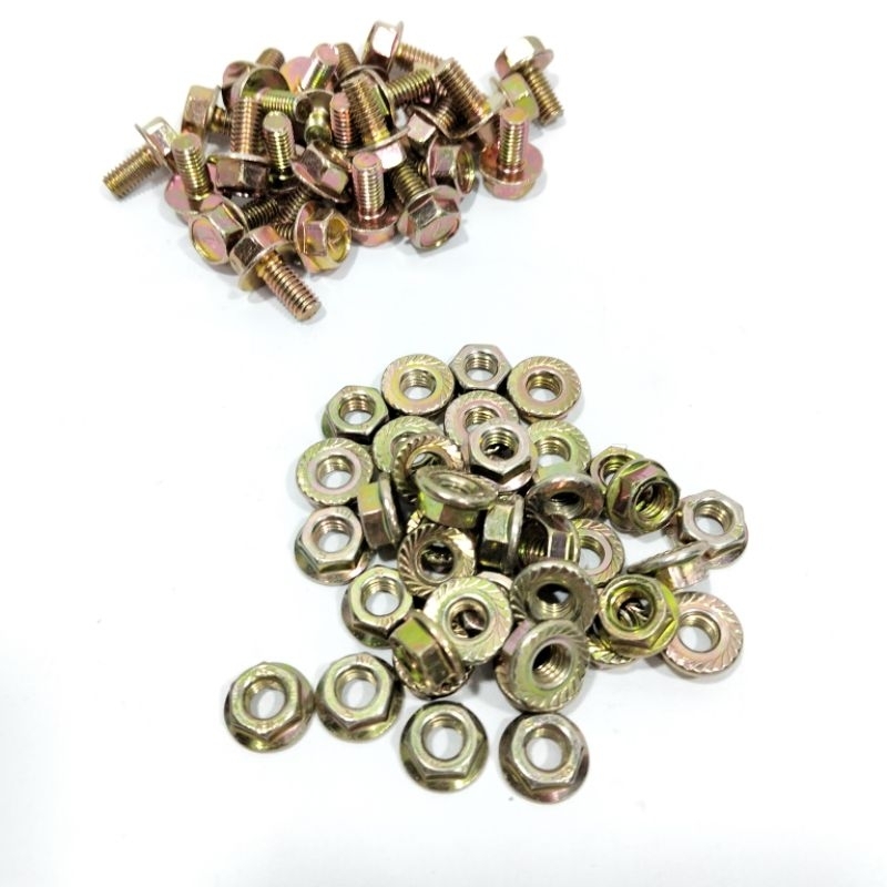 Jual baut mur flange satu set M6 x 12 topi ukuran kunci 10 | Shopee ...