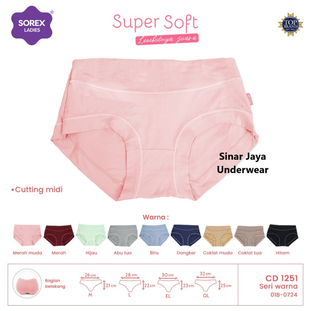 Jual Sorex - Celana Dalam Wanita Basic Super Soft 1251 (Bahan Poliester Mix, Cutting Midi ...
