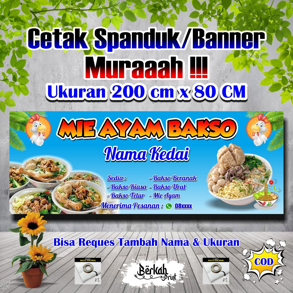 Jual Spanduk Banner Mie Ayam Bakso Ukuran 200 cm x 80 cm | Shopee Indonesia