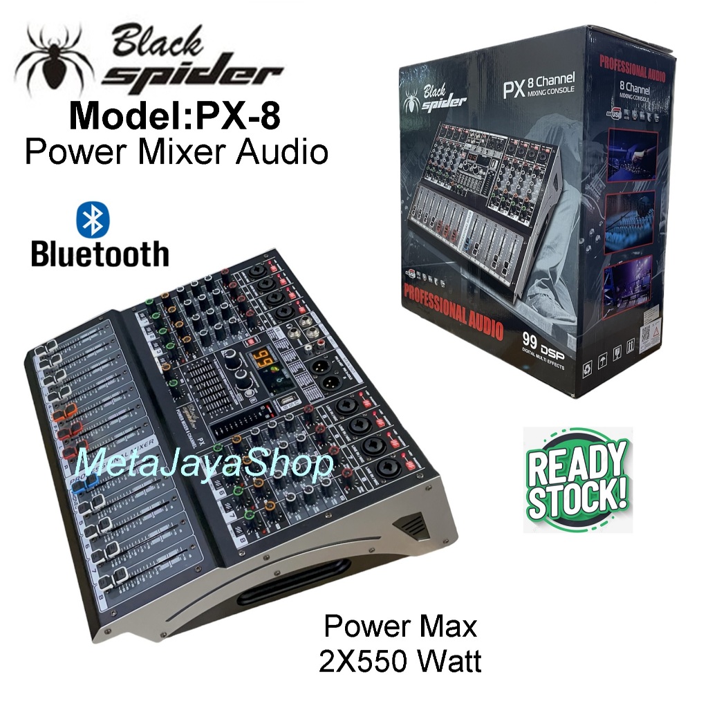 Jual Mixer Power Black Spider Model PX-8 8Channel / PX-6 6Channel / PX-4 4Channel Bluetooth ...