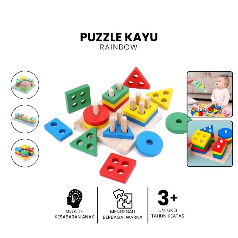 Jual Puzzle Geometri Wooden Toys Matching Shape Papan Susun Sortir ...