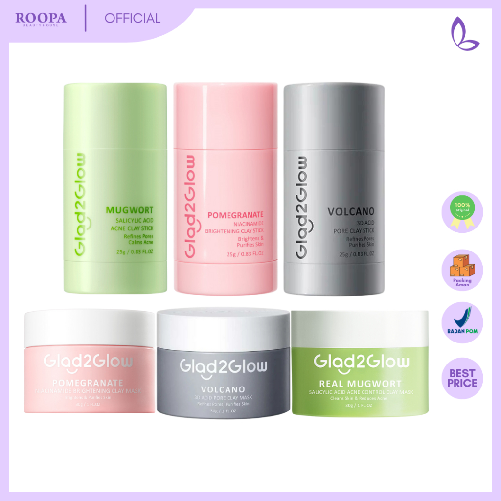 Jual G2G GLAD2GLOW Clay Mask & Clay Stick | Real Mugwort Salicylic Acid Acne Control Mask ...