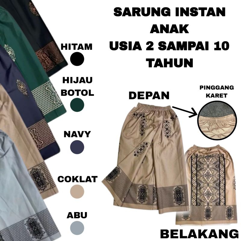 Jual sarung instan anak paud tk sd usia 2 sampai 10 tahun motif sarwon ...