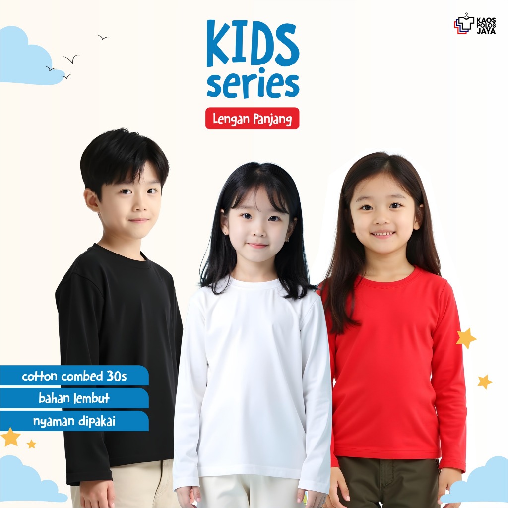 Jual KAOS ANAK/ KAOS POLOS PANJANG ANAK COTTON COMBED 30S | Shopee Indonesia