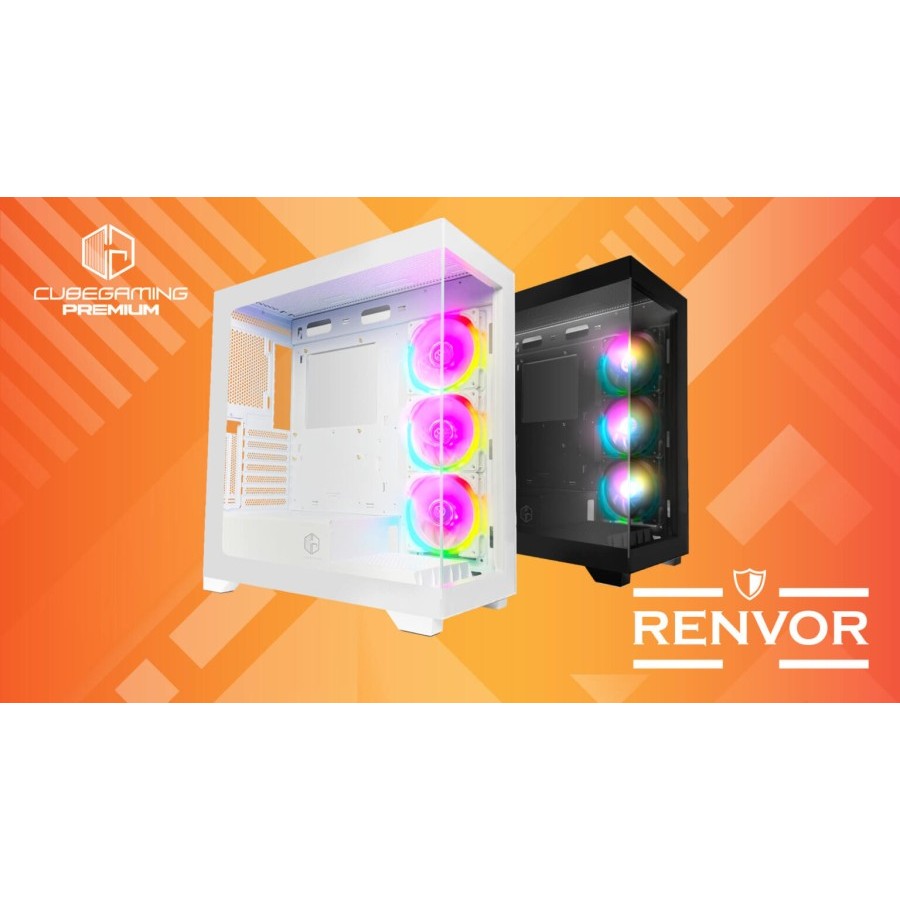 Jual Casing PC Cube Gaming RENVOR ATX FREE 3Fan ARGB Tempered Glass ...
