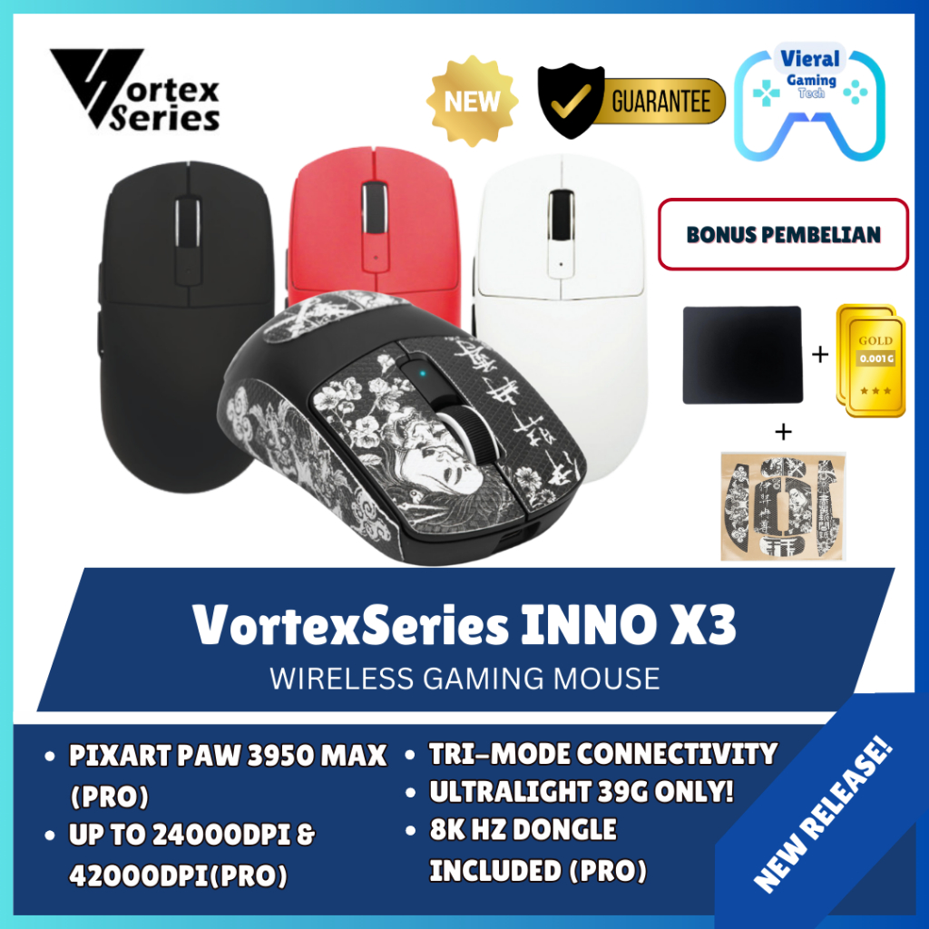 Jual Vortexseries Vortex Inno X3 / Inno X3 Pro Wireless Mouse Gaming Tri Connection Ultralight ...