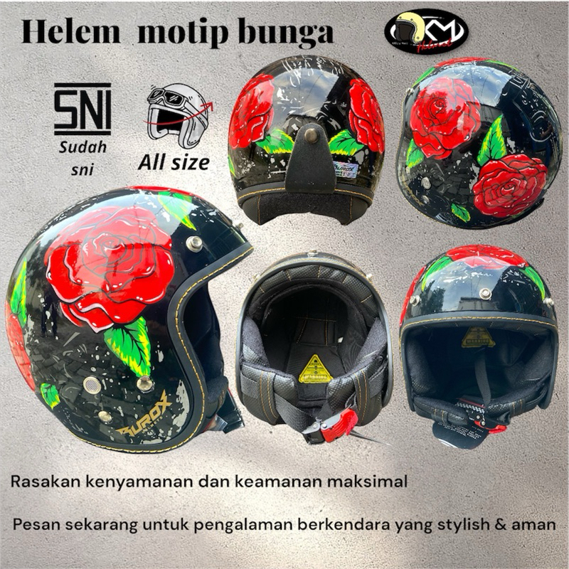 Jual HELM RETRO PREMIUM RUROX MOTIP BUNGA CLASIC DEWASA | Shopee Indonesia