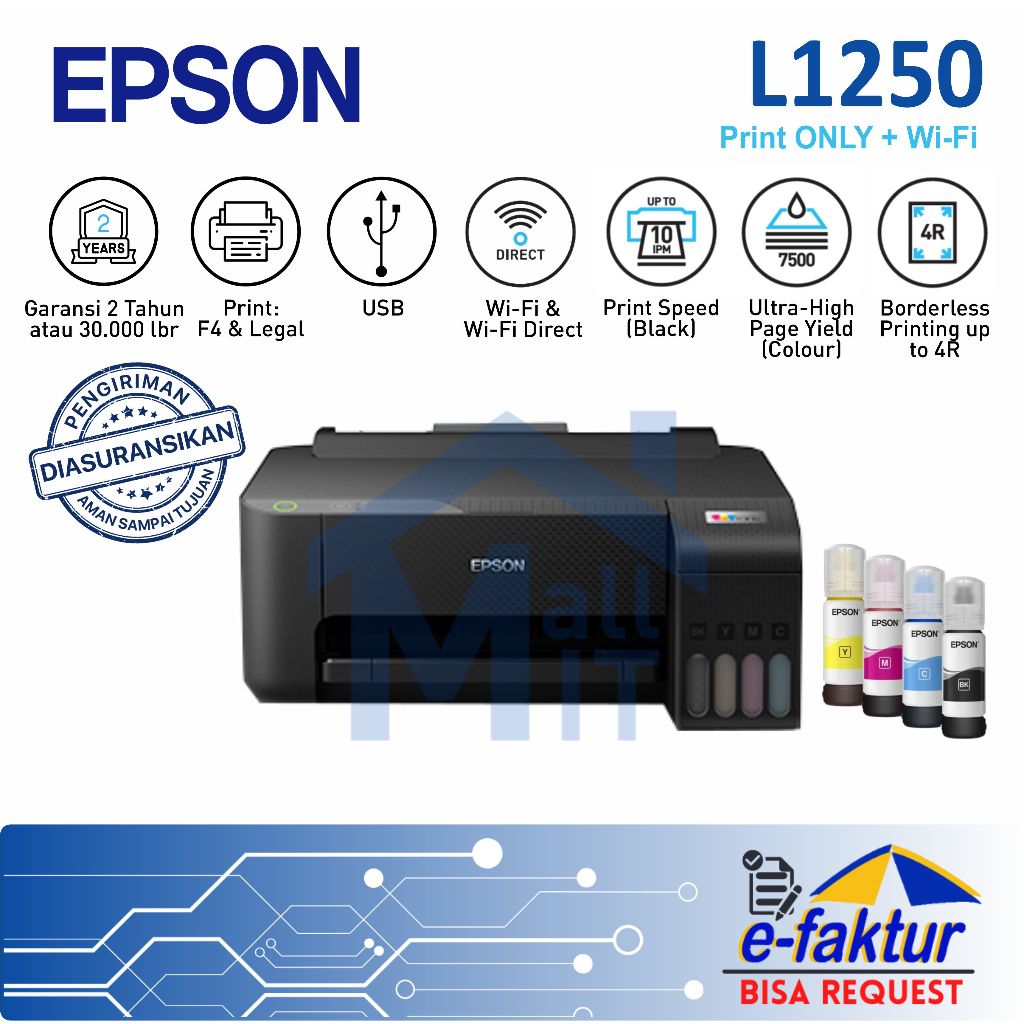 Jual MALLIT EPSON Printer Epson L1250 L-1250 L 1250 Print Only Wifi Garansi Resmi Medan | Shopee ...