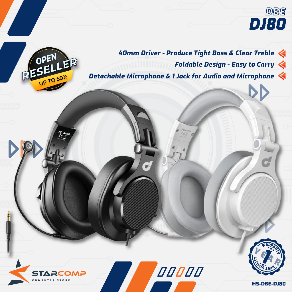 Jual dbE DJ80 Foldable DJ Headphone with Detachable Microphone | Shopee ...