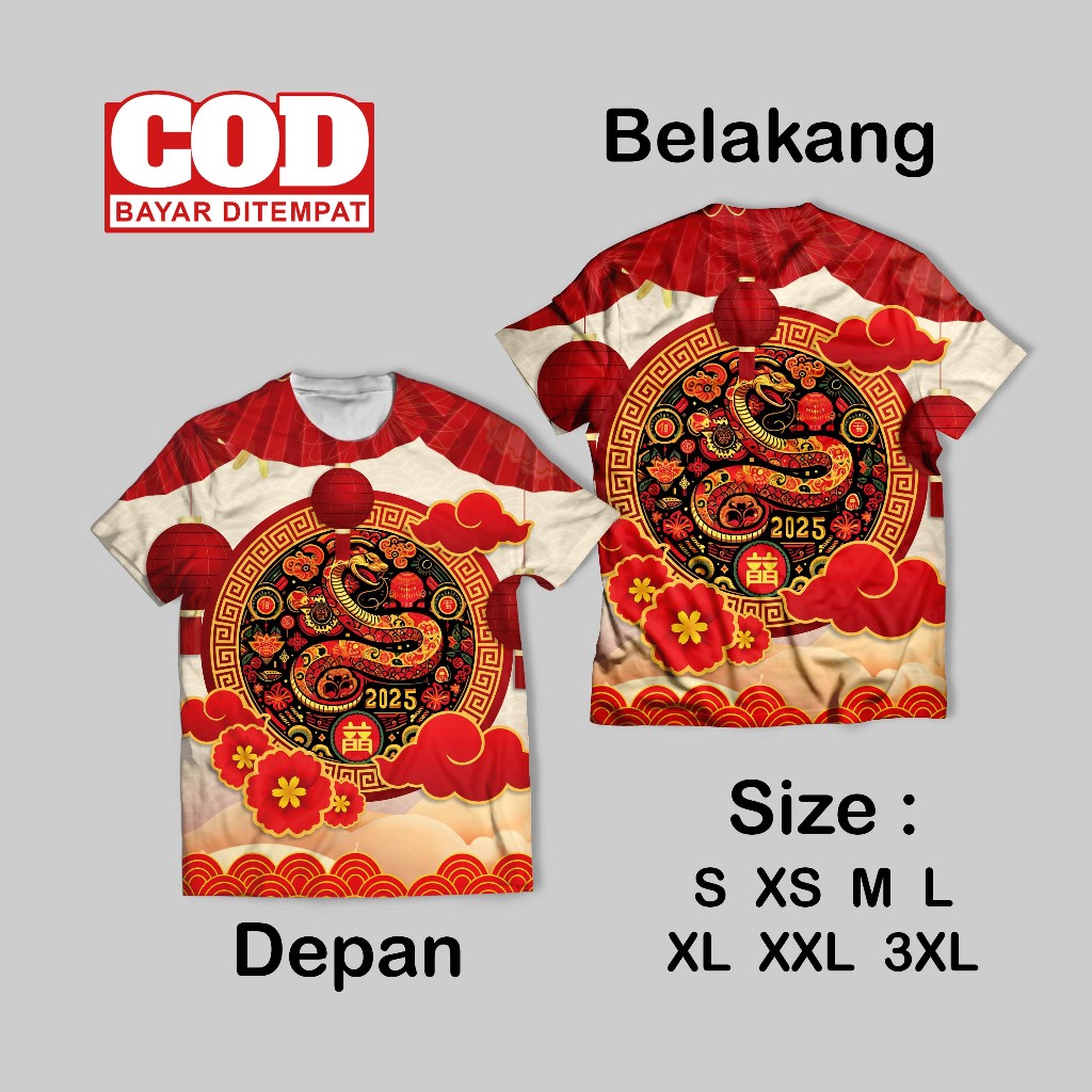 Jual Kaos FullPrint Chinese New Year Imlek | Imlek 2025 | Snake Chinese ...