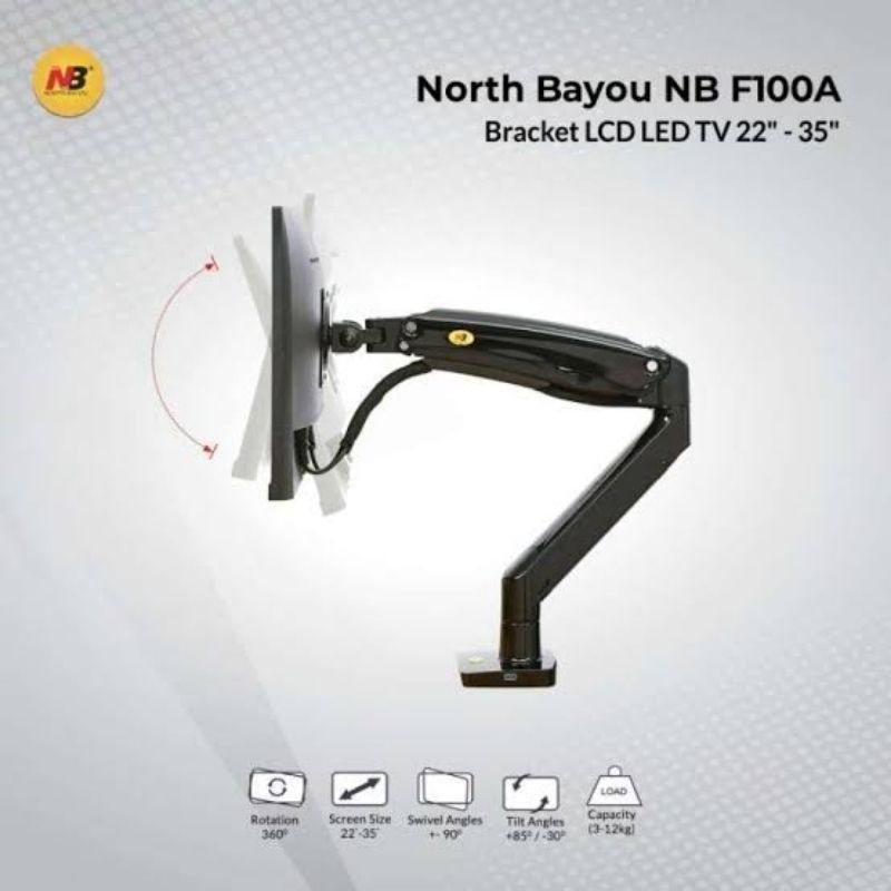 Jual NB North Bayou F100A 22 to 35 Inch GasStrut TV Monitor Bracket f ...