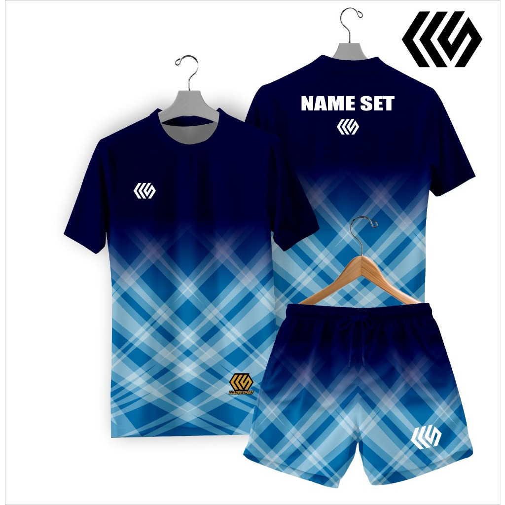Jual Setelan Jersey Badminton Navy Gradasi Biru Garis Full Printing ...