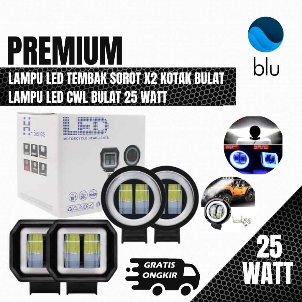 Jual Lampu LED Tembak Sorot X2 Bulat 25 Watt 4D Mobil Motor LAMPU LED ...
