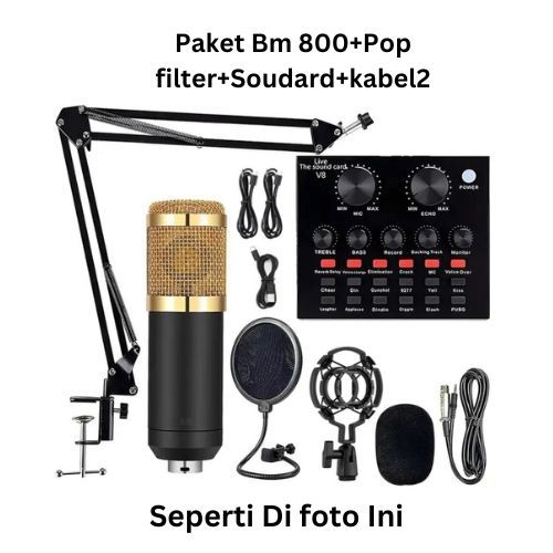 Jual Paket Mic BM 800 Microphone Condenser Plus Pop Filter, Soundcard ...