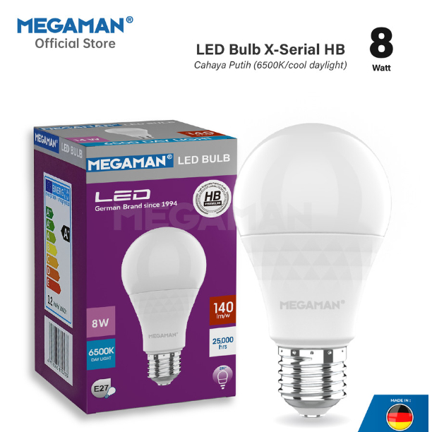 Jual Lampu LED Megaman series HB bulb 8 watt 6500K cahaya Putih | Shopee Indonesia