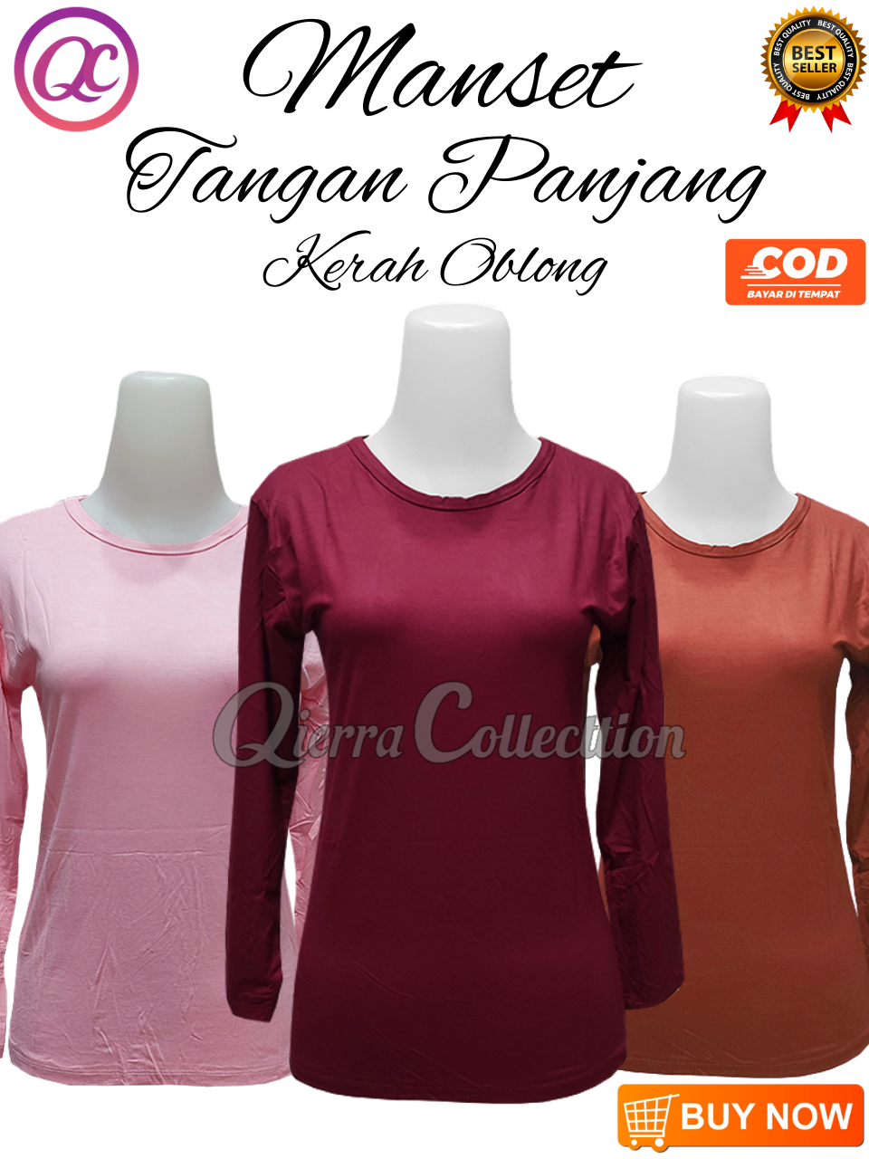 Jual Manset Tangan Panjang Oblong Baju Wanita Kerah O Neck Bahan Rayon ...