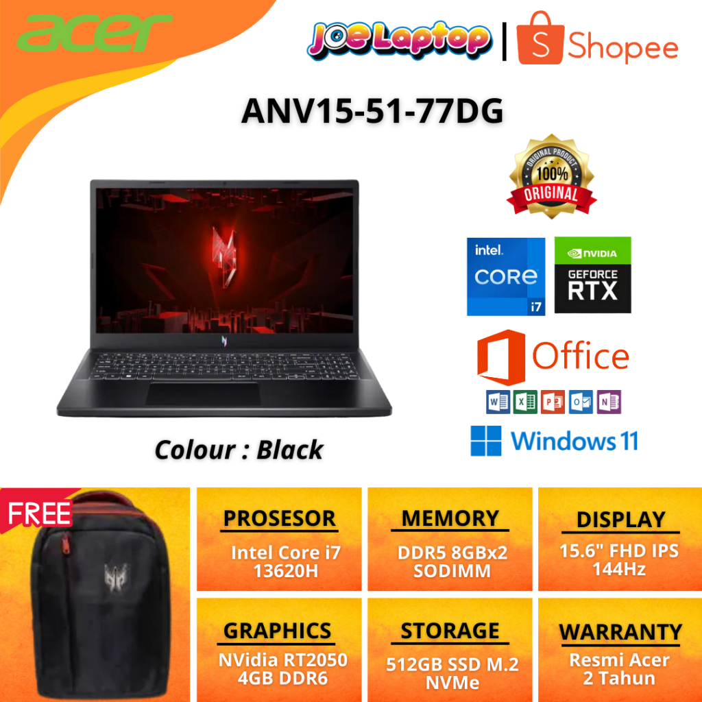 Jual Acer Predator Nitro V ANV15-51-77DG Black i7 13620H Win11 OHS ...