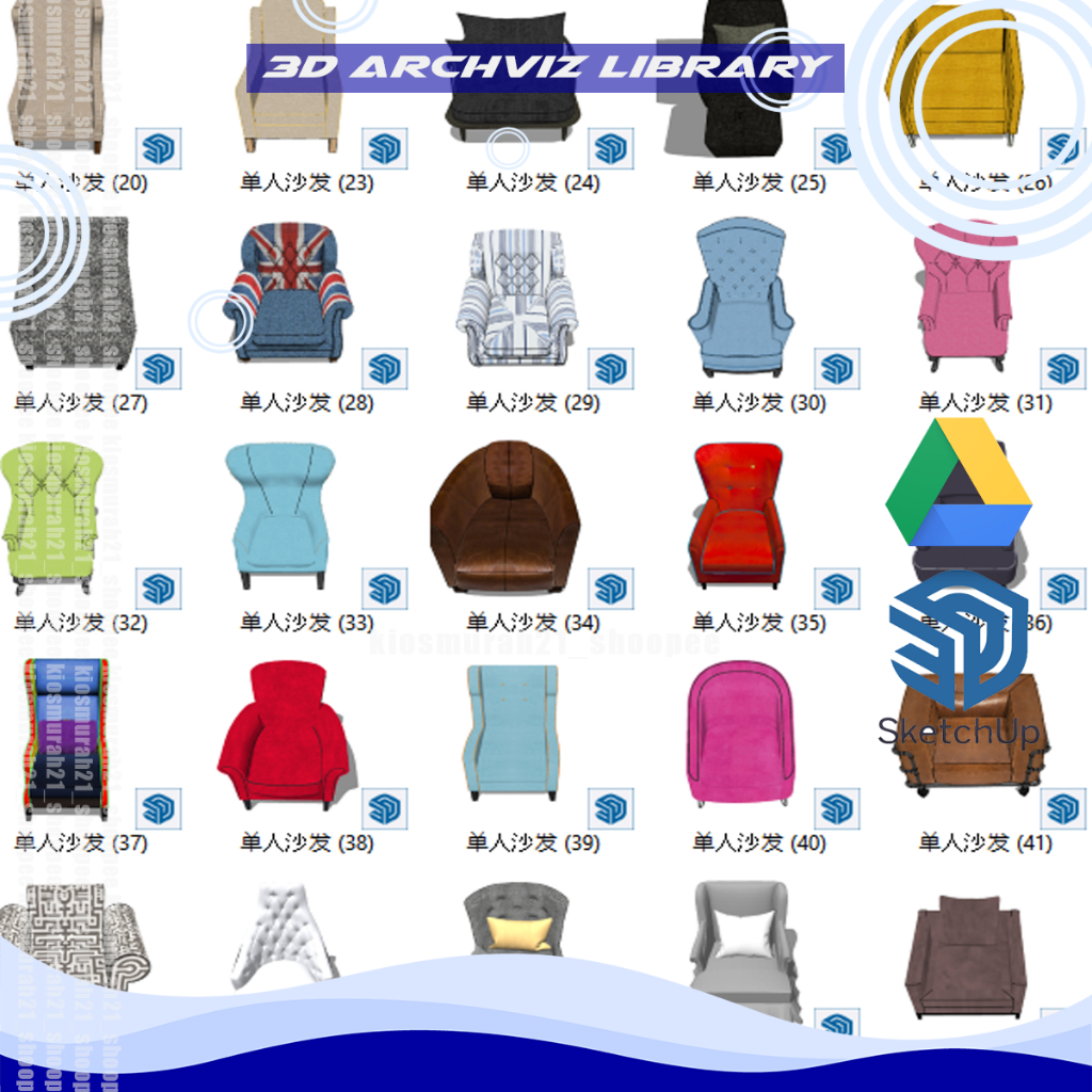 Jual 107 Arm Chair Sketchup Model Asset Library | Shopee Indonesia