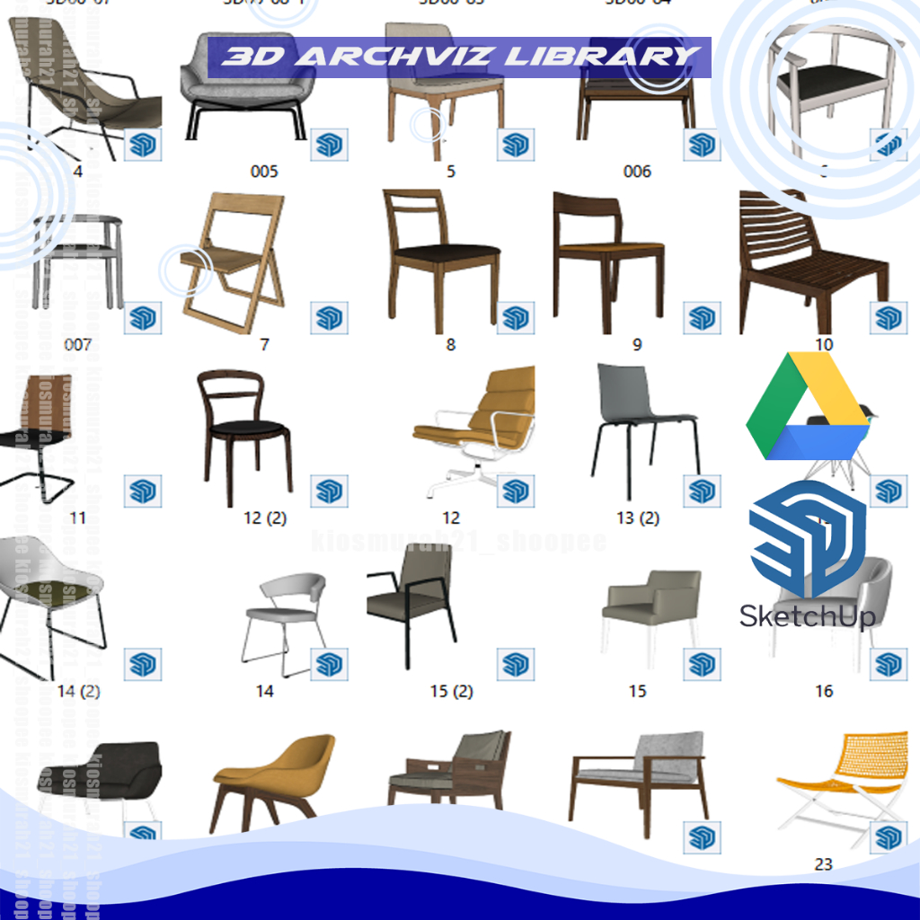 Jual 483 Chair Pack Chair 2 Sketchup Model Asset Library | Shopee Indonesia